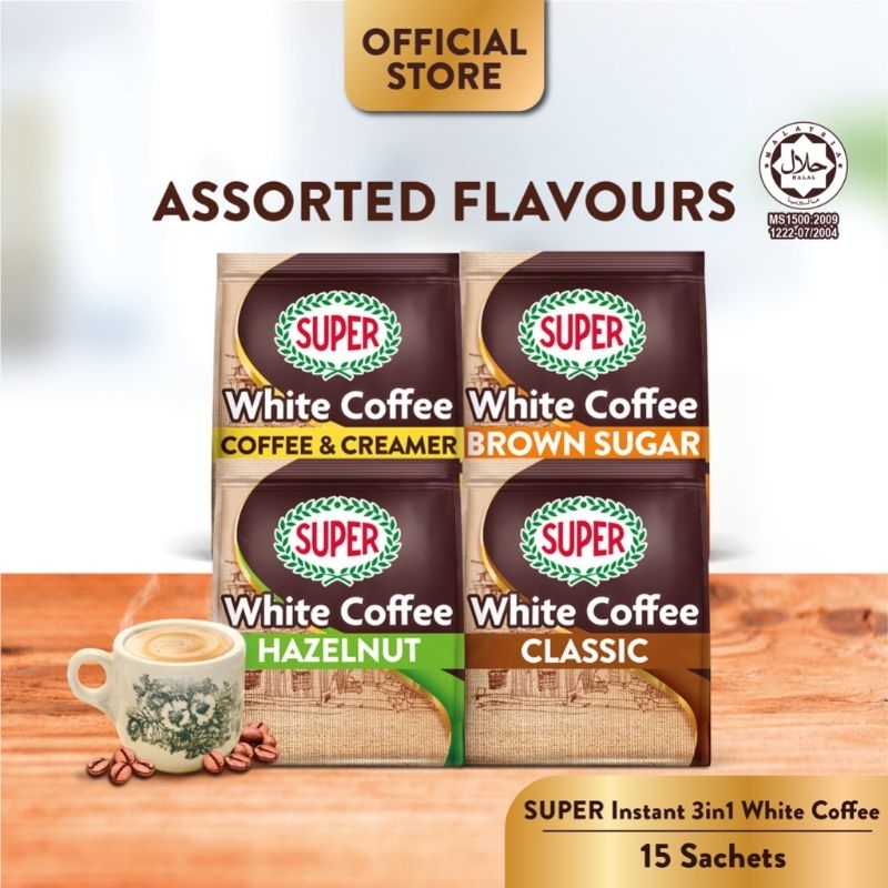 SUPER Instant 3in1 White Coffee, 15 sachets [HALAL] | Shopee Malaysia