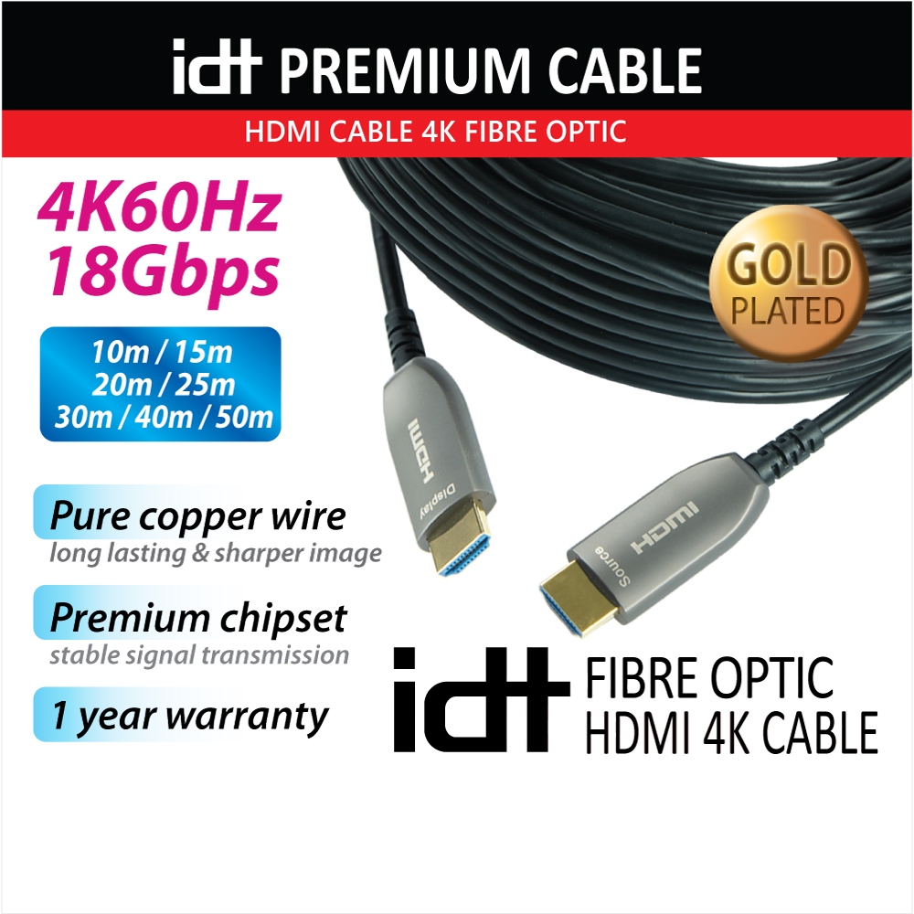 IDT Fiber Optic HDMI 2.0 Cable Premium High Speed Active Optic HDMI ...