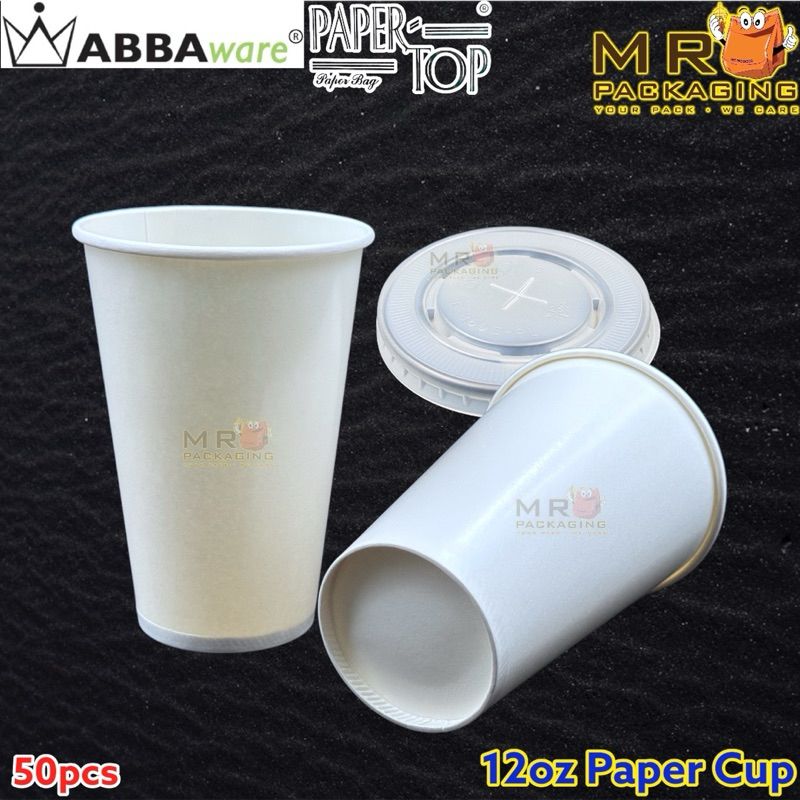 12oz Paper Cup & Lid - White - ABBAware Paper Top Cawan Kertas ...