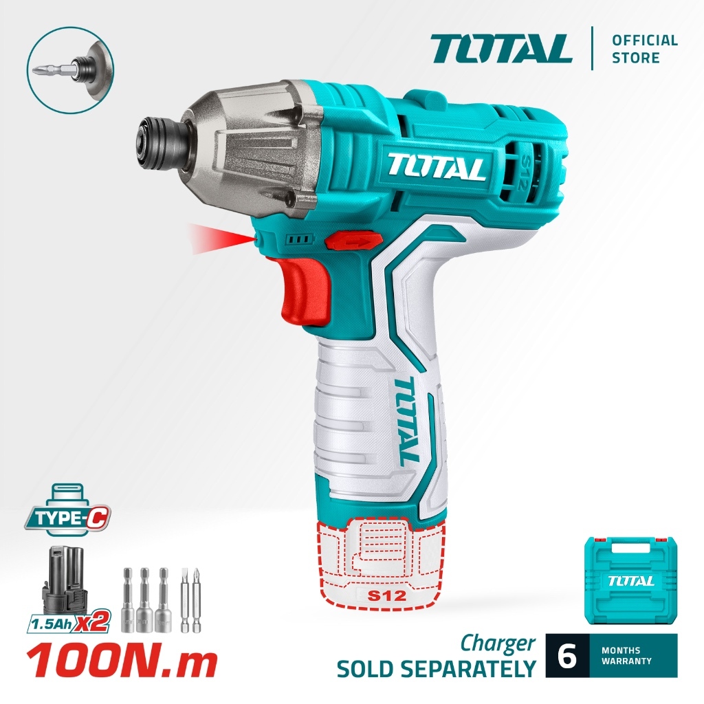 TOTAL Li-ion Impact Driver (285Nm) Brushless Motor + Battery (2 Pcs ...