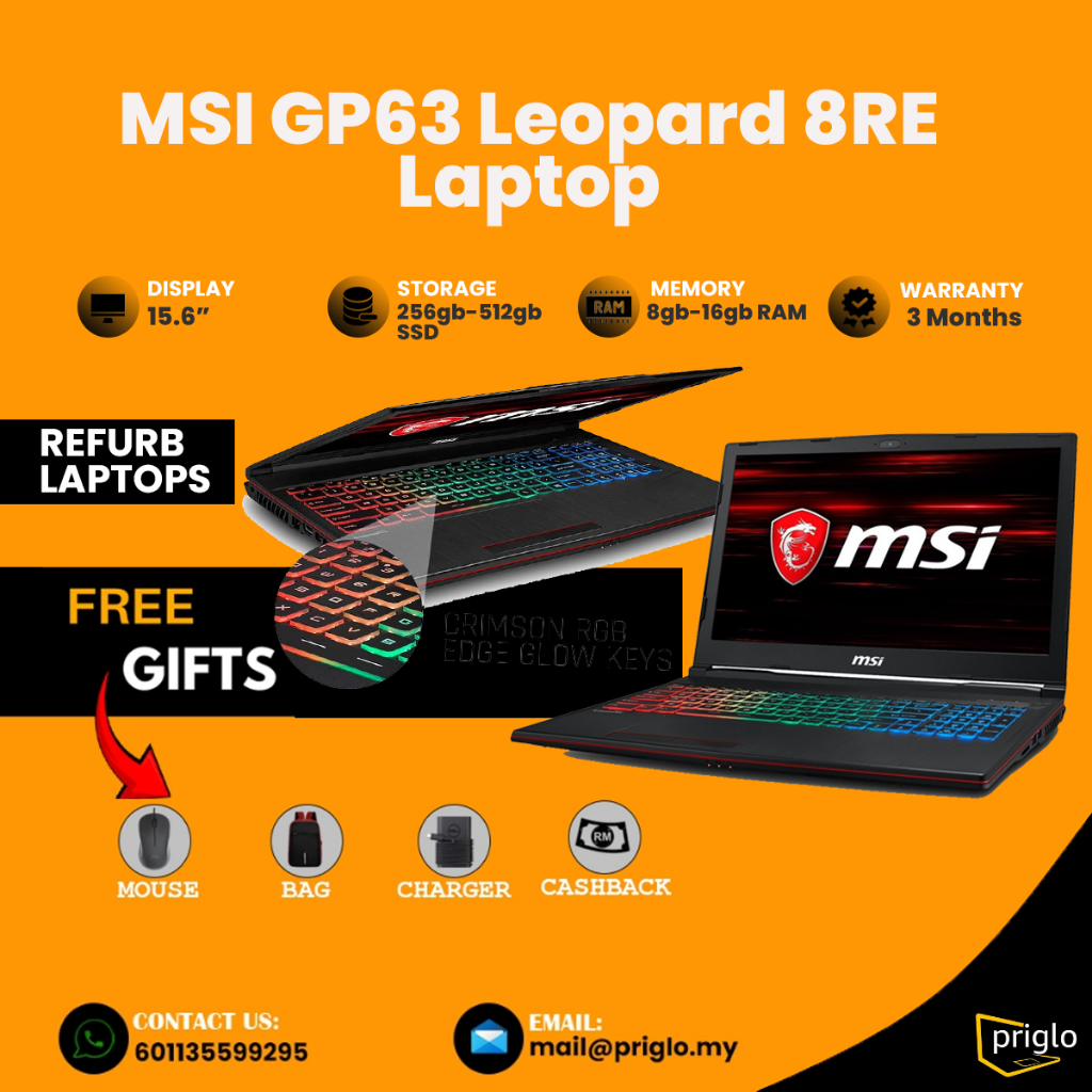 MSI GP63 Leopard 8RE Laptop Core i7-8th Gen 8GB-16GB DDR4 RAM 256GB ...