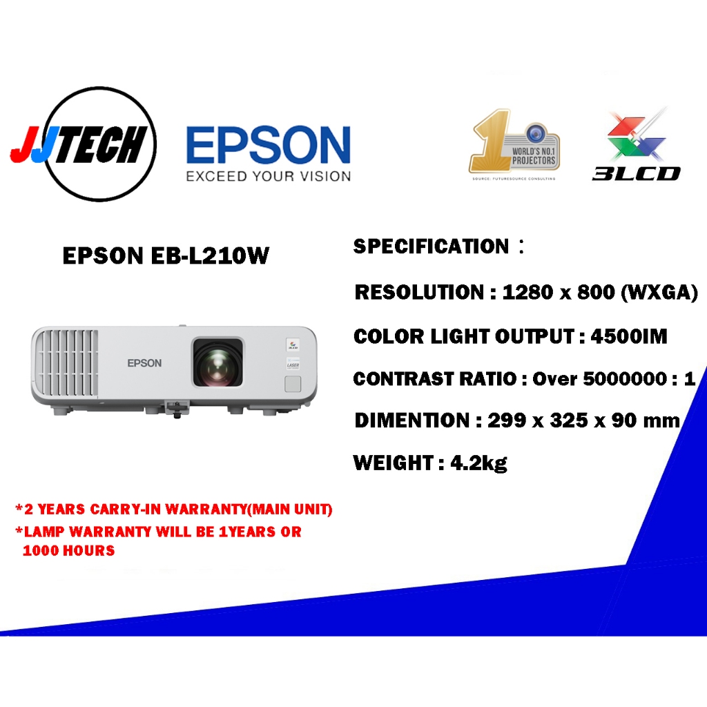 EPSON EB-L210W Business Laser Series Wireless Projector, Office ...