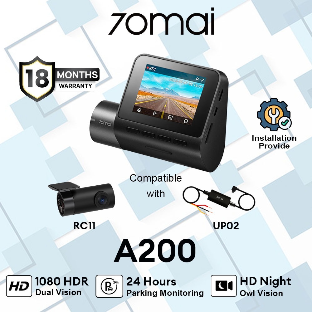 70mai Dashcam A200 Dual Channel 1080P Full HD+ HDR | Shopee Malaysia