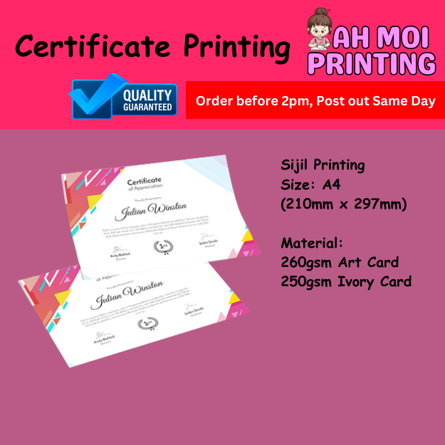 Certificate Print / Sijil Printing/ A4 | Shopee Malaysia