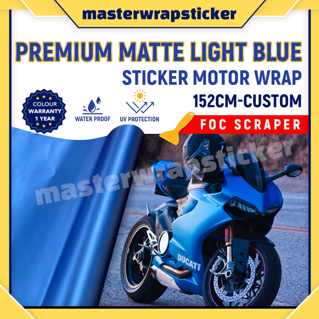 SATIN MATTE LIGHT BLUE STICKER MOTOR(152CM-90CM)stiker moto BIRU vinyl ...