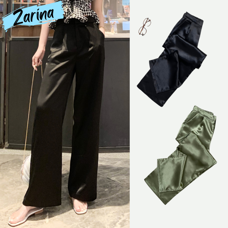 【ZARINA】 Wide Leg Pants Women PLUS SIZE Long Pant Satin Seluar Wanita ...
