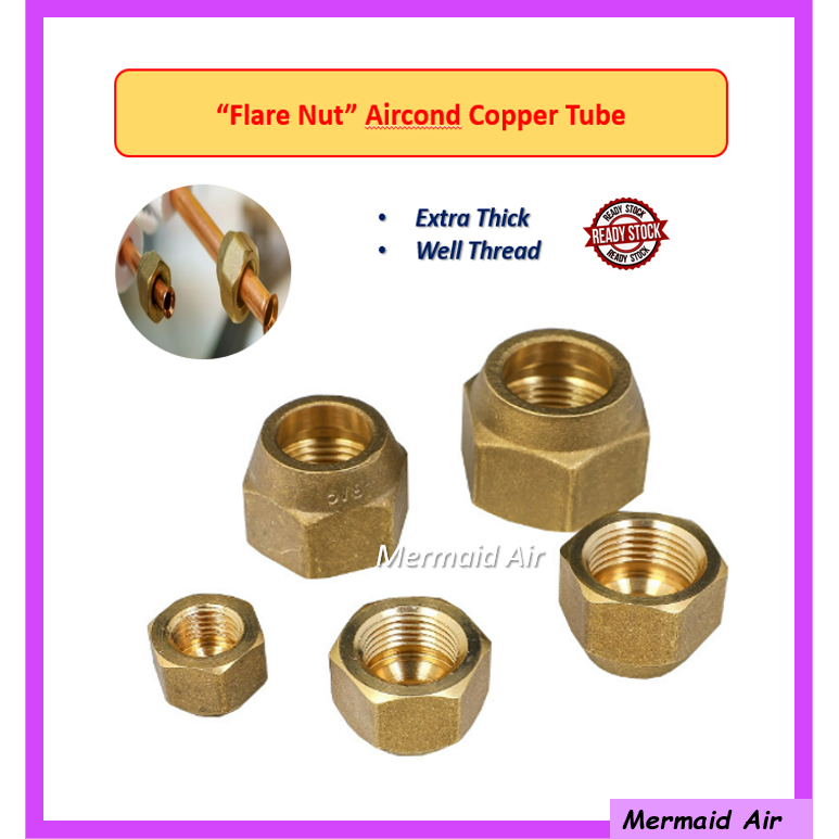 Flare Nut 1/4", 3/8", 1/2" // Copper Flare Nut Aircond Brass Nut ...