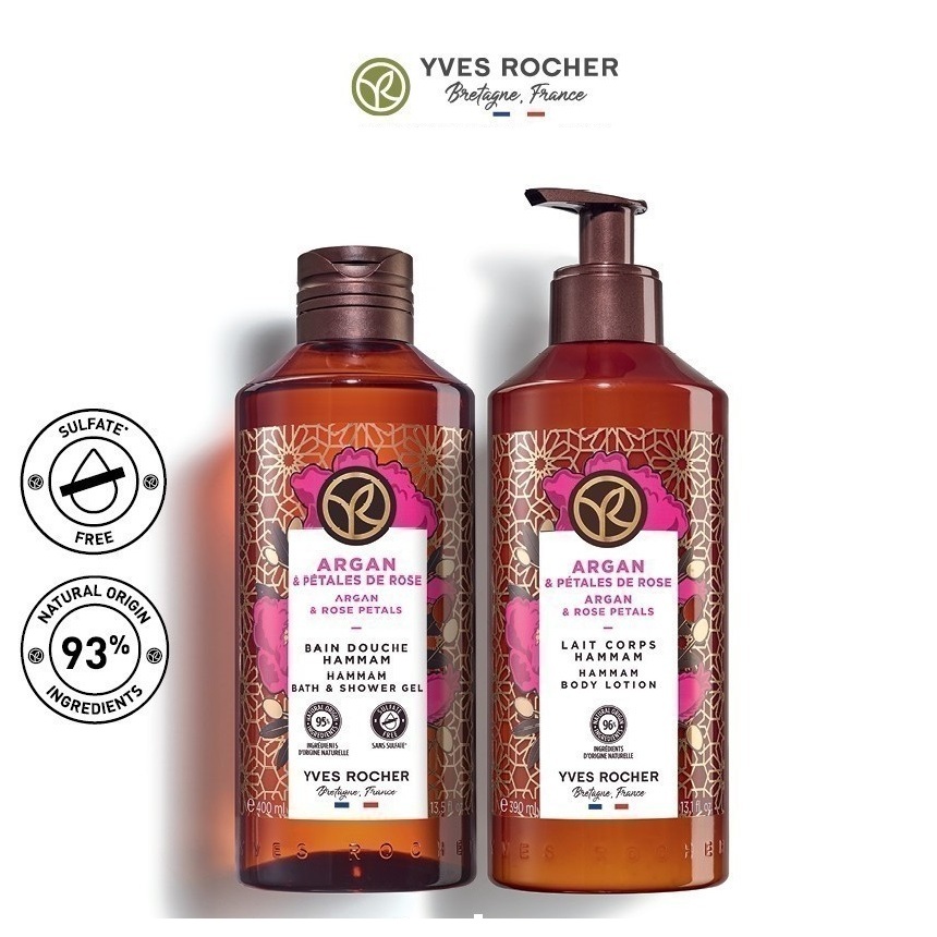 Yves Rocher Sensual Bath Argan & Rose Shower Gel & Body Lotion Set ...