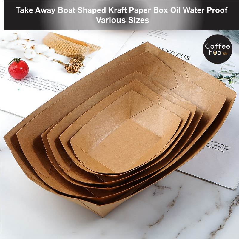 (Ready Stock)Take Away Disposable Paper Boat Shaped Kraft Paper Box ...