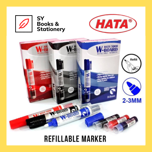 HATA Refillable Whiteboard Marker Pen 500 Refillable Black / Blue Red ...
