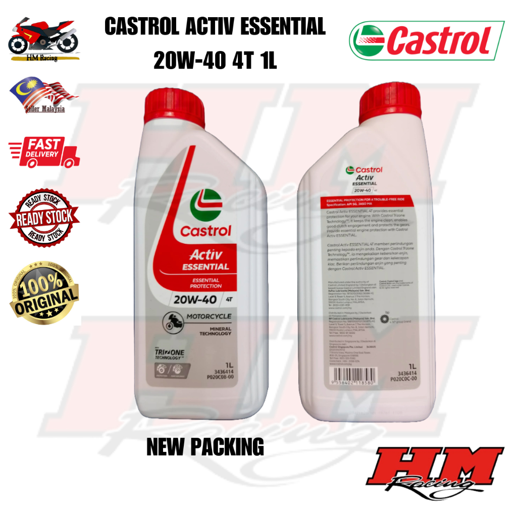 CASTROL GO 20W40 / ACTIV ACTIVE ESSENTIAL 4T SAE40 ENGINE OIL 1LITER ...