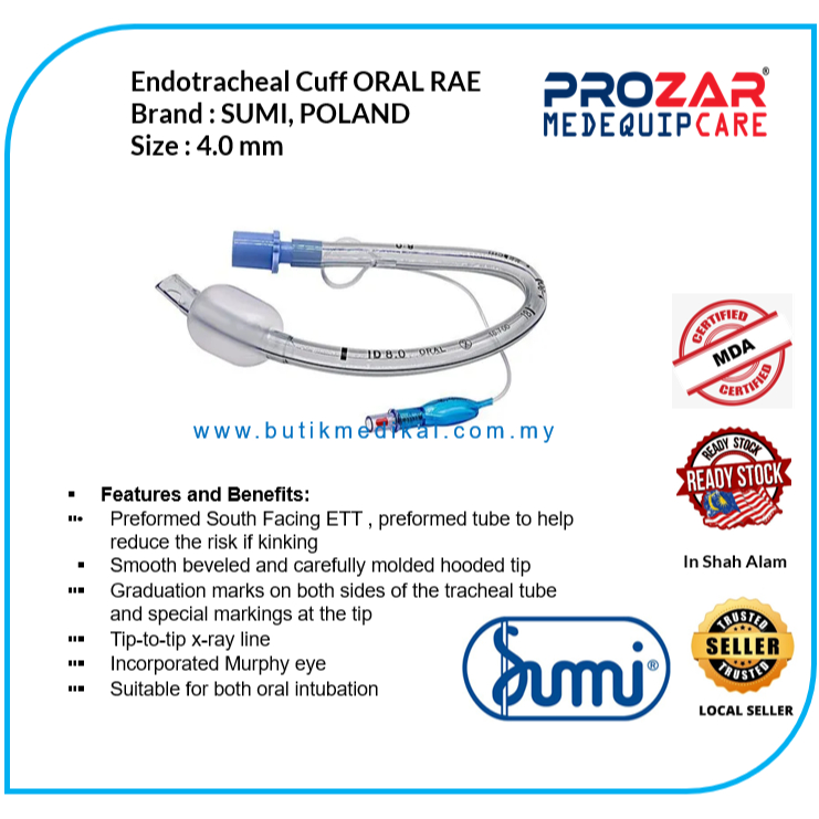 RAE ORAL ETT Preformed Endotracheal Tube South Facing Cuffed | Shopee ...