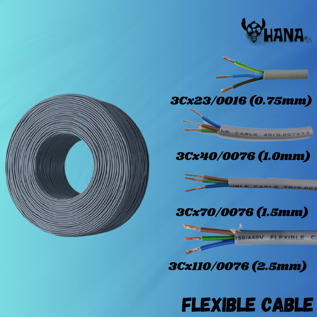 (Loose Cut Per Meter) PVC Flexible Wire / 3 Core Flexible Cord Cable 23 ...