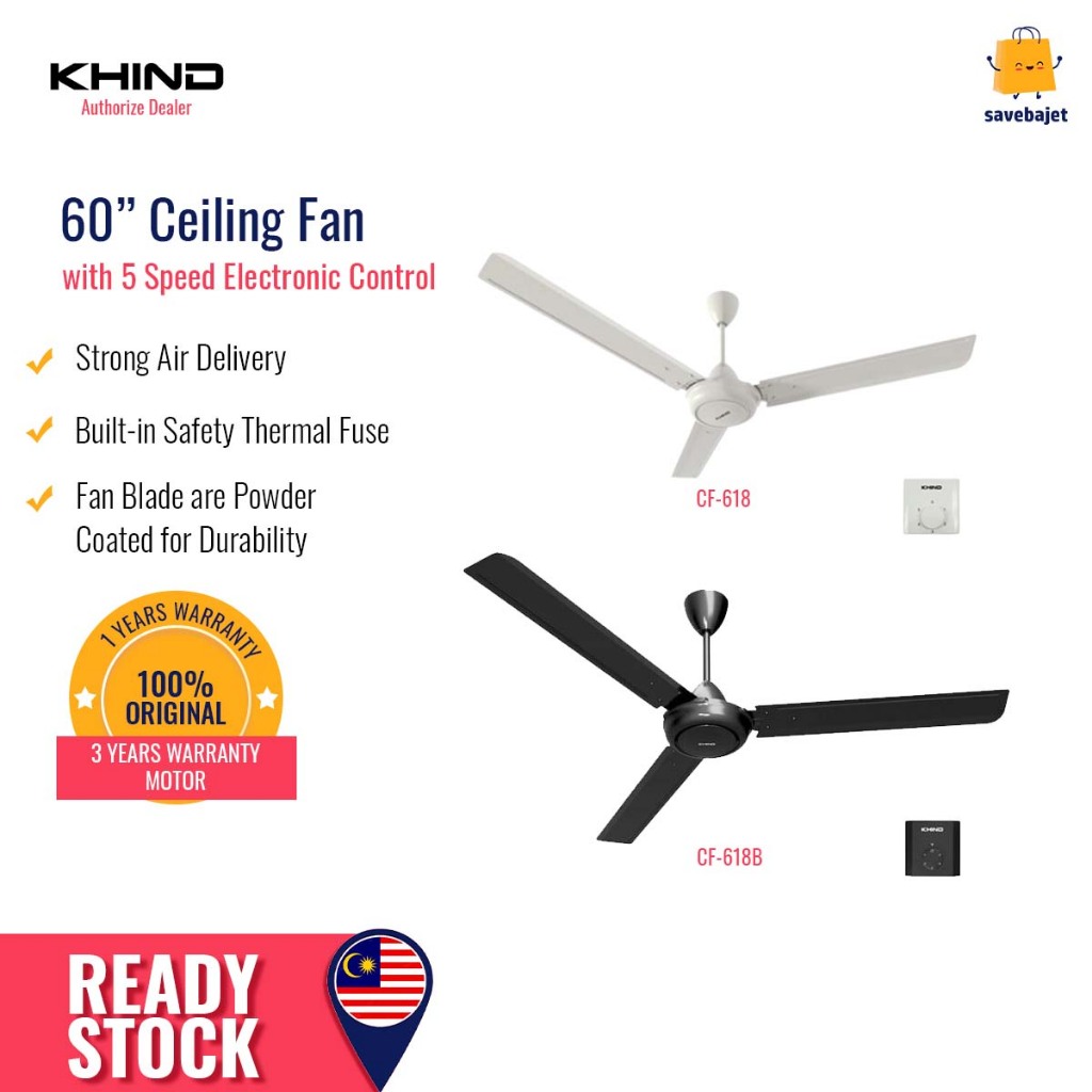 KHIND Ceiling Fan (60" x 3 Set/Box) CF615 CF618 CF618B | Shopee Malaysia