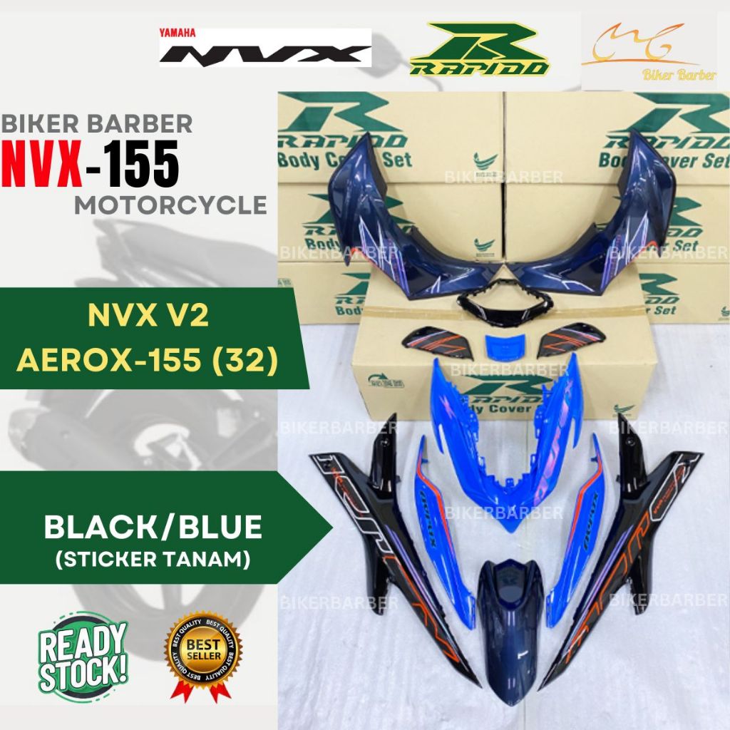 RAPIDO Coverset Yamaha Nvx V2 Aerox-155 (32) Black/Blue Body Cover ...