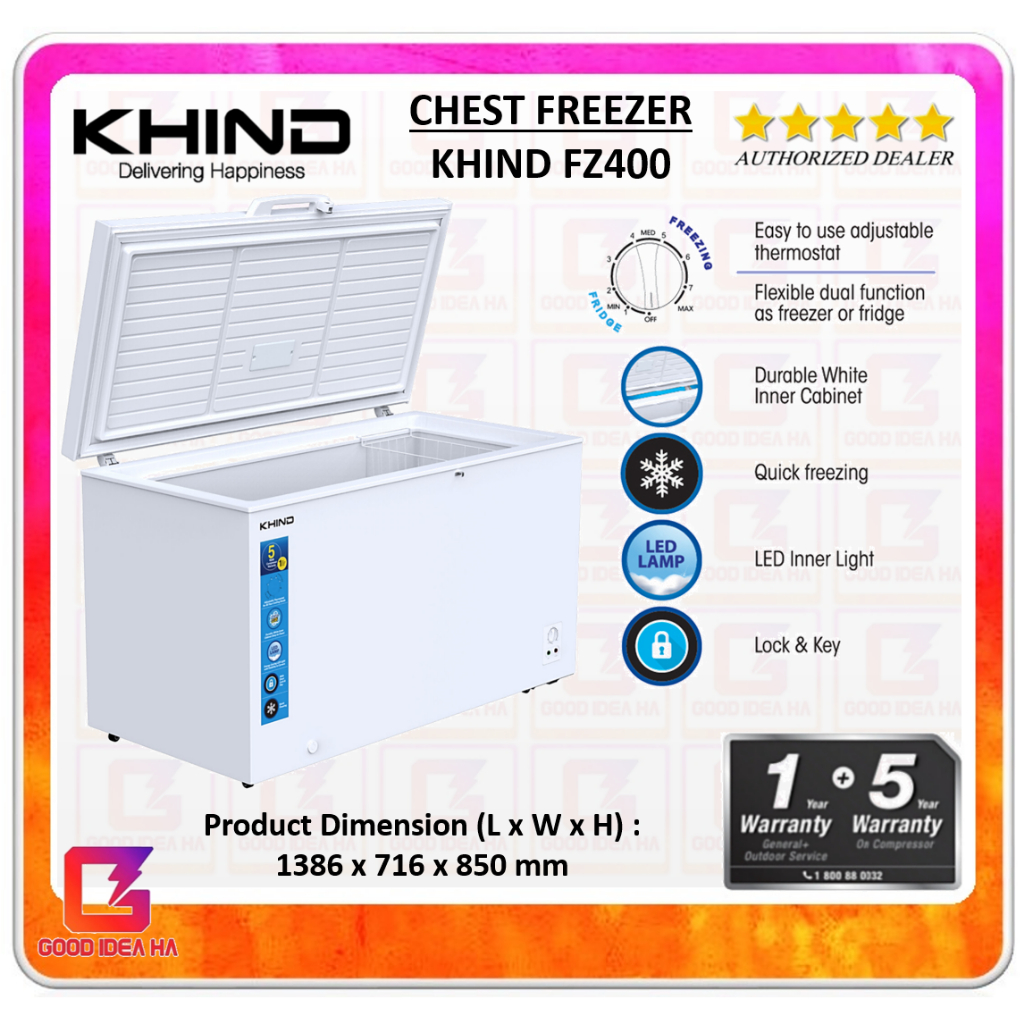 KHIND 400L Dual Function Chest Freezer FZ400 with LED Inner Light ...