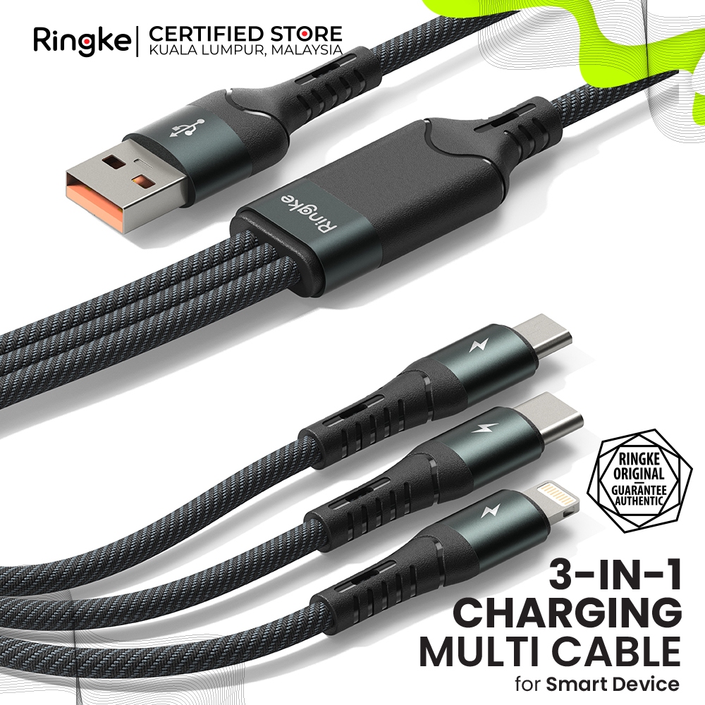 RINGKE® 3-in1 FAST CHARGING Multi Cable Universal Device Support QC3.0 ...