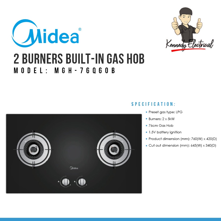 Midea Gas Hob 76cm (5.2kw) MGH-76Q60B Tempered Glass MGH76Q60B | Shopee ...