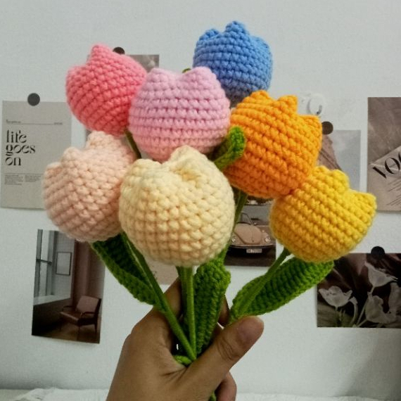👍👍👍 Bunga Kait Crochet flower tulip flower 胖头郁金香 钩针花 | Shopee Malaysia