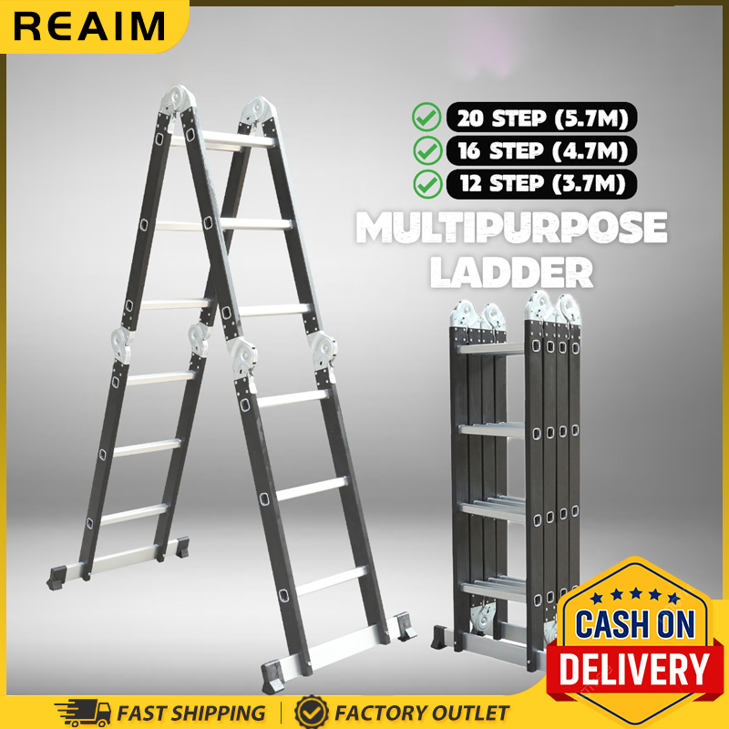 FREE RETURN ALUMINIUM MULTIPURPOSE LADDER 20 STEP (5.7M) -12 STEP (3.7M ...