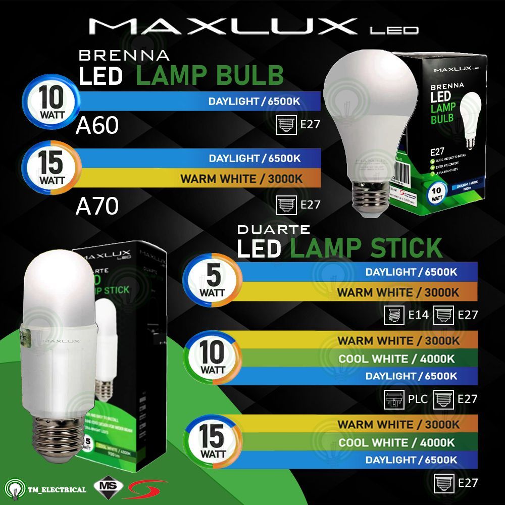 MAXLUX LED DUARTE BRENNA A60 A70 LED LAMP STICK BULB PLC/E27/ E14/5W ...