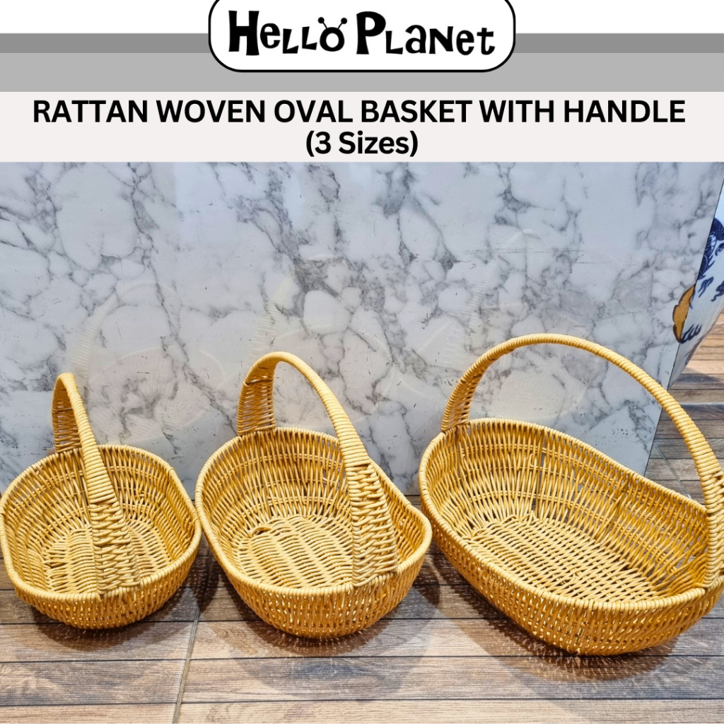 [READY STOCK] Plastic Rattan Woven Oval Fruit Basket w Handle 3 Sizes ...