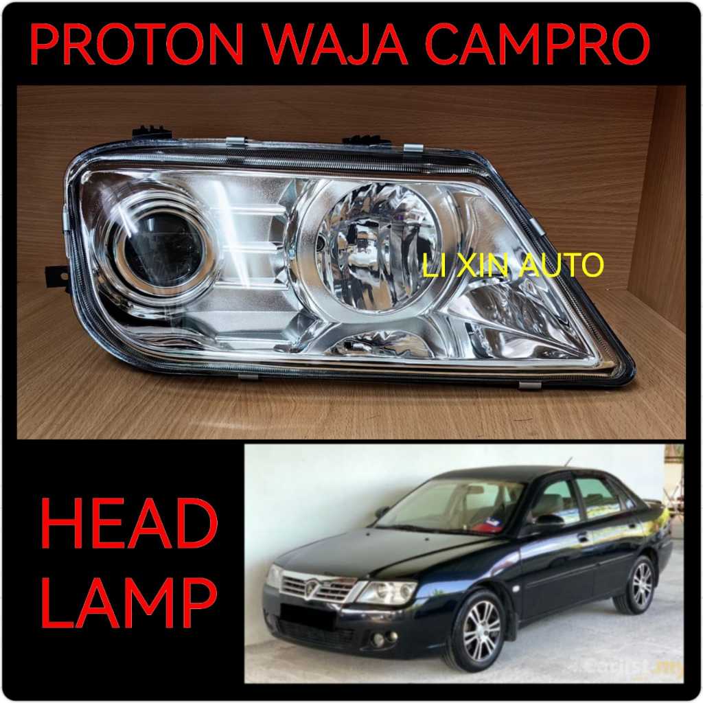 PROTON WAJA CAMPRO 2006 HEAD LAMP HEAD LIGHT ( CHROME BASE ) LAMPU ...