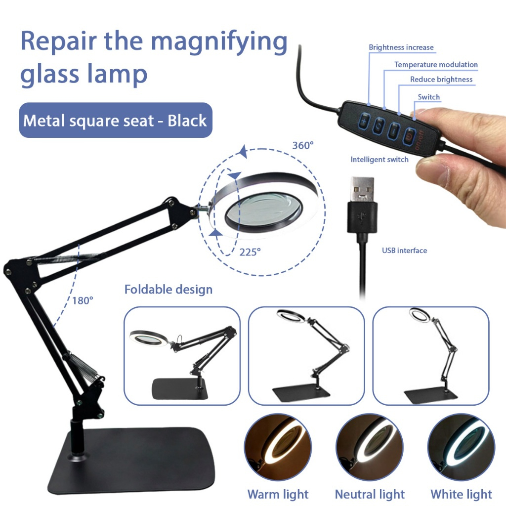 Pembesar kaca LED lampu 8X Desktop HD papan litar pembaikan lampu ...