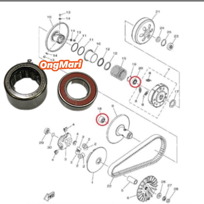 NTN Made in Japan Yamaha NMAX 155 / NVX 155 Rear Pulley Bearing (1 Set ...