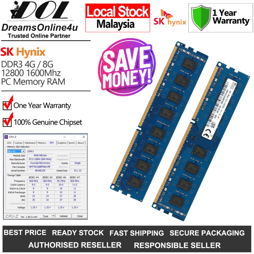 SK Hynix Computer Desktop PC DDR3 RAM Memory 4GB 8GB 12800 1600Mhz | Shopee Malaysia