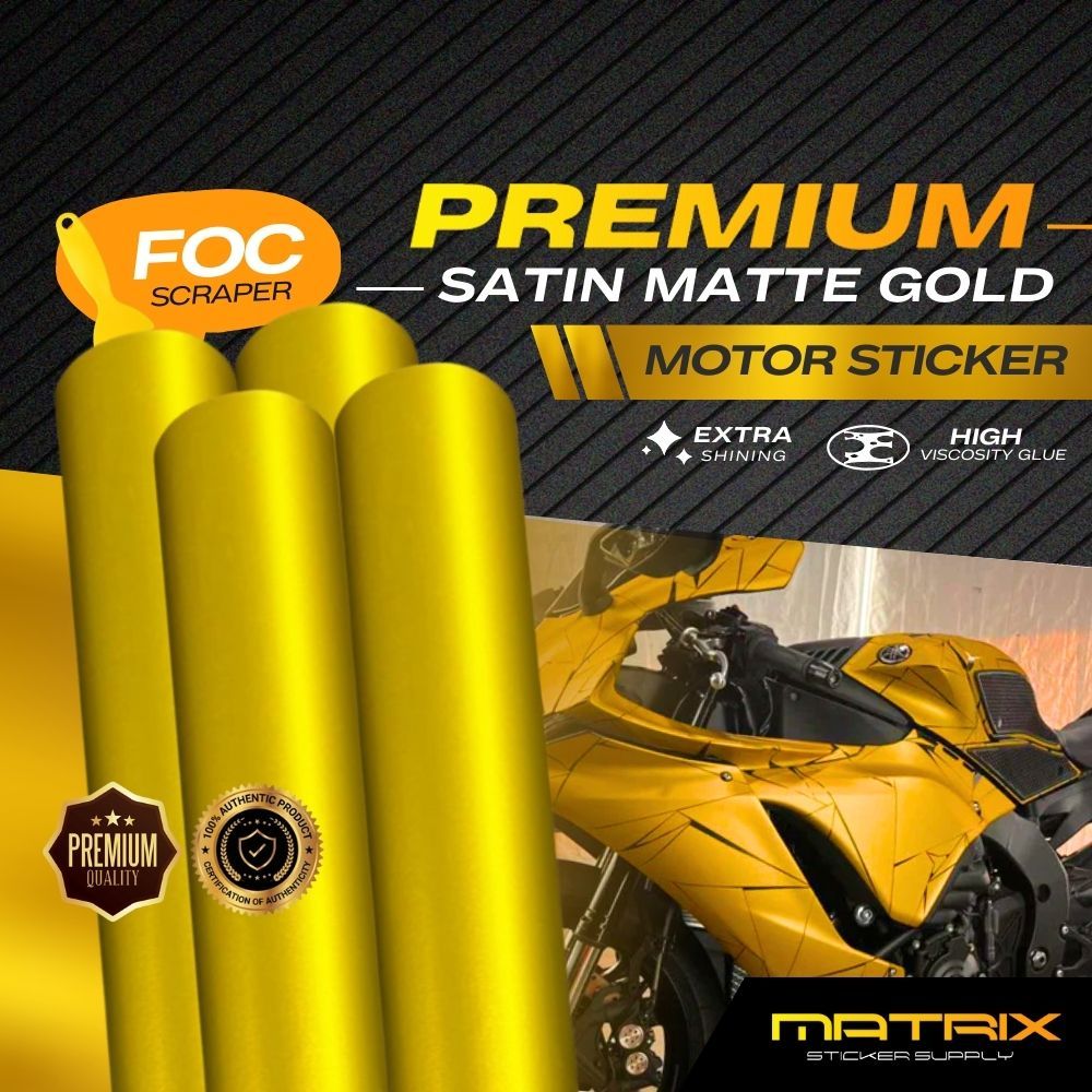 PREMIUM SATIN MATTE CHROME GOLD WRAPPING MOTOR STICKER(152CM-90CM ...