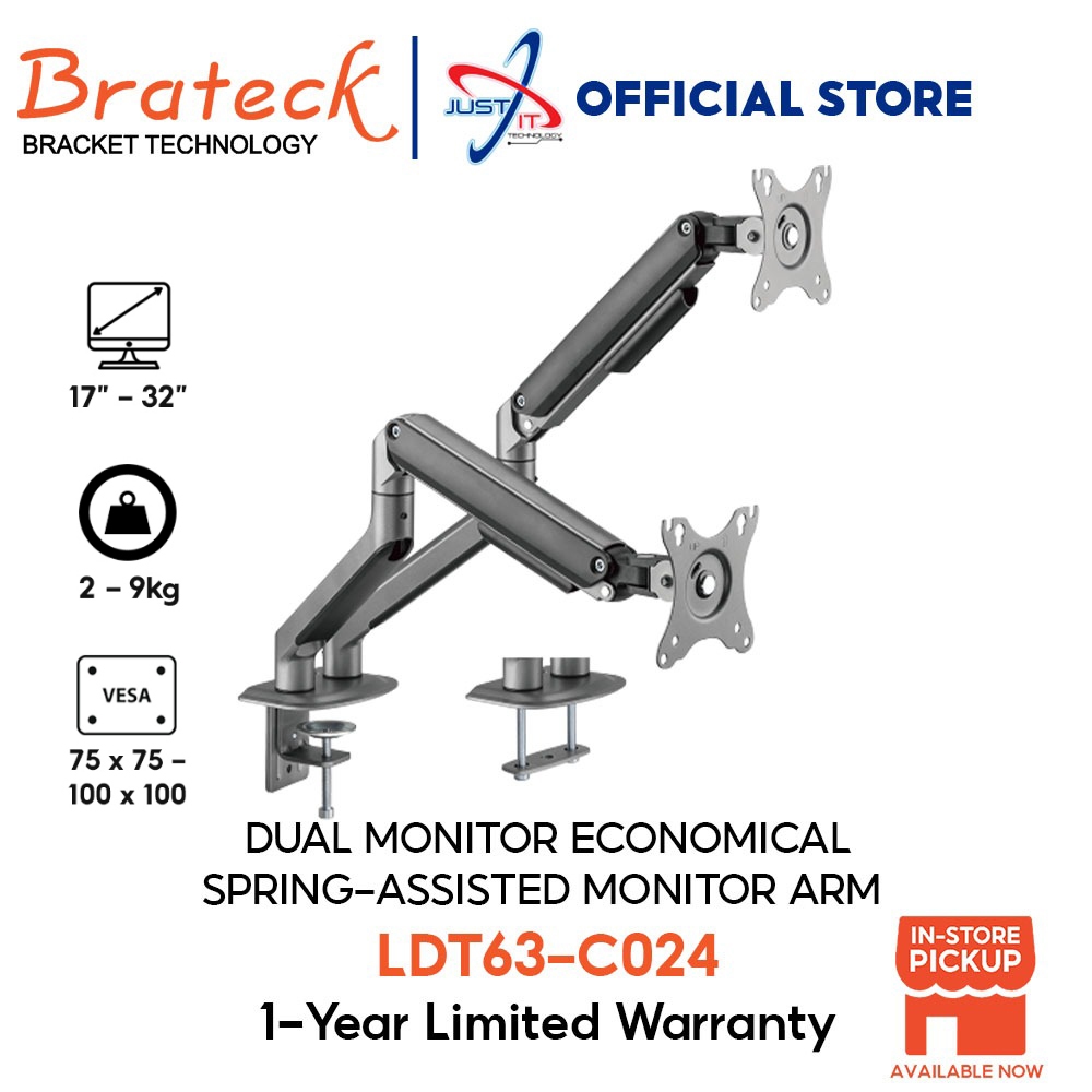 Brateck Dual Economical Spring-Assisted Monitor Arm (17"-32") LDT63 ...