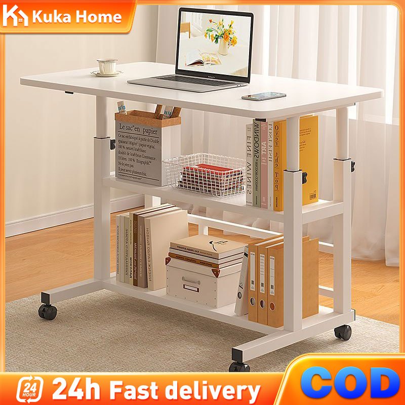 Meja Komputer 2 Layers Elevatable Computer Table Bedside Laptop Desk ...