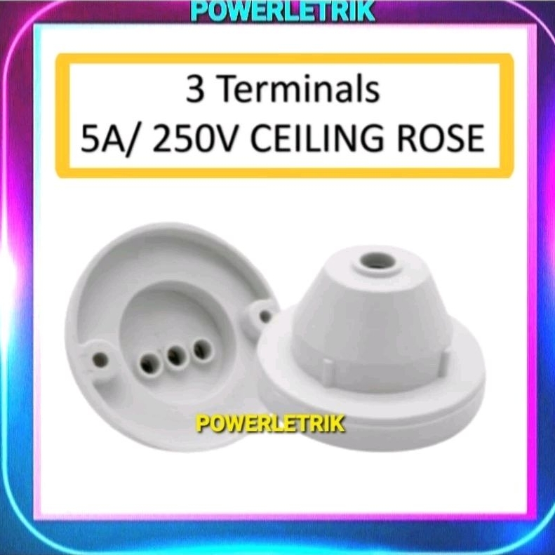 5A ROUND CEILING ROSE / 3 TERMINAL CEILING WIRE CONNECTOR 5A 250V ...