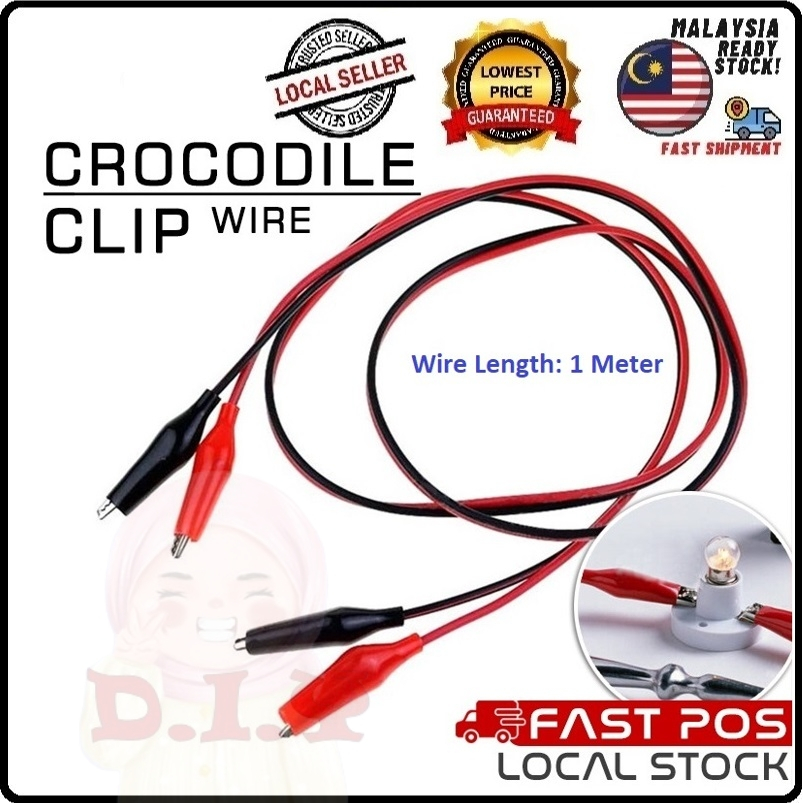 [1 Meter] Wire with Crocodile End Clip (Red+Black) Alligator Crocodile ...