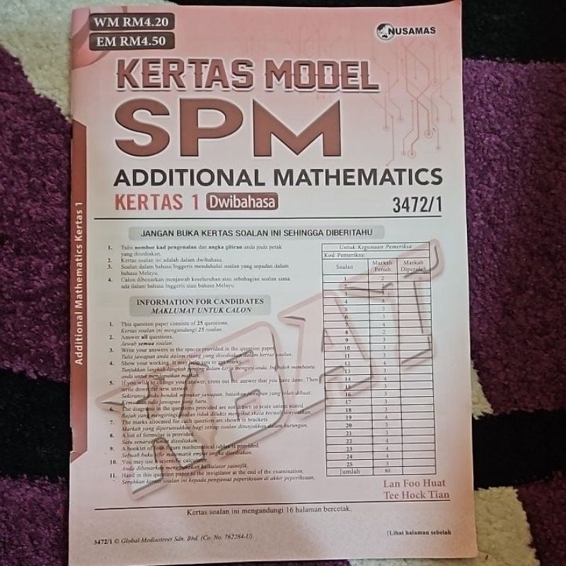 Kertas Model SPM Additional Mathematics Kertas 1 [Dwibahasa] [SPM ...