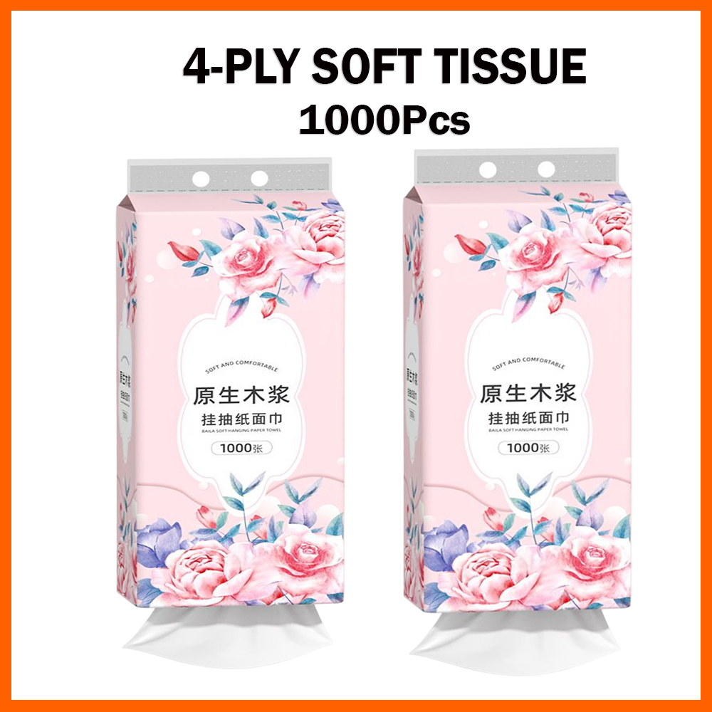 4 Ply Hanging Tissue Paper Deluxe Soft Tissue 1000Sheets Facial Tissue ...