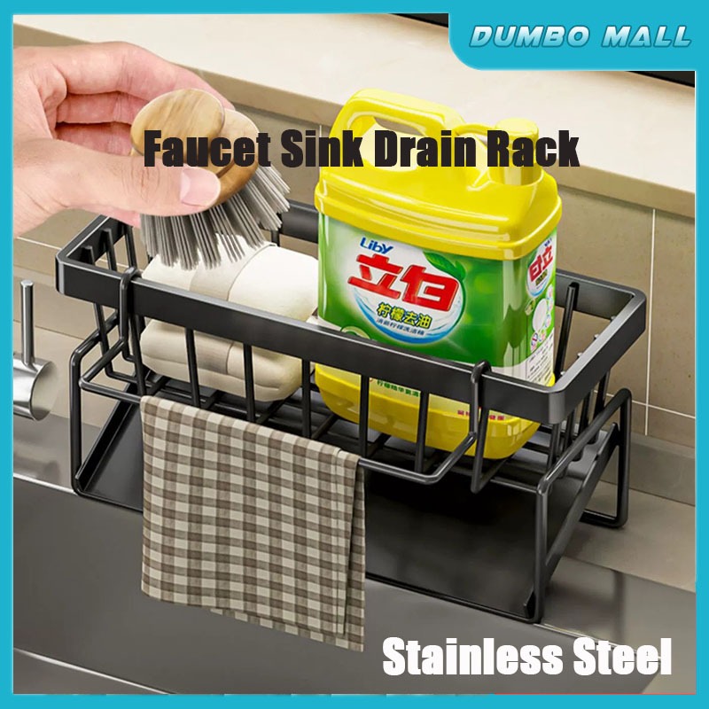 Kitchen Faucet Sink Drain Rack Sponge Storage Holder With Drainer ...