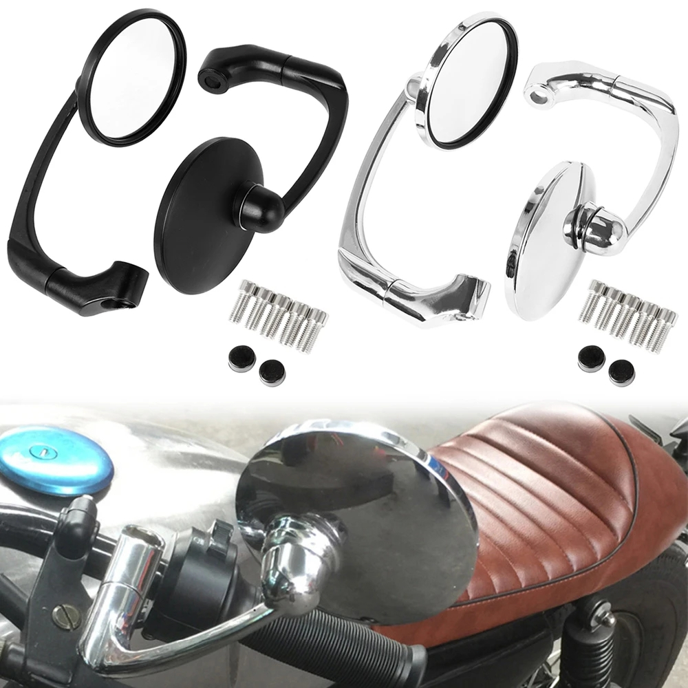 2pcs Universal 8/10mm Round Motorcycle Bike Rear View Mirrors Cafe ...