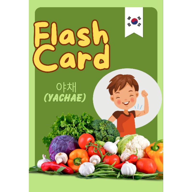 Vegetable Flashcard in Korean Printable PDF Flashcard Bahasa Korea ...