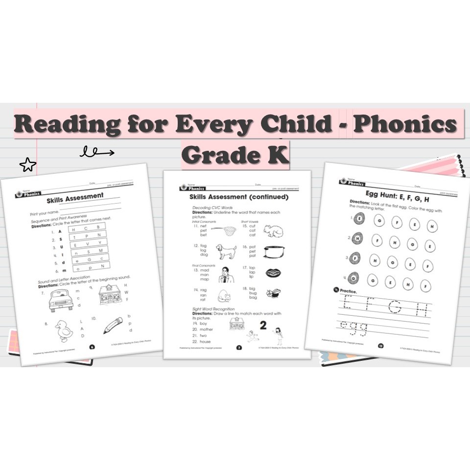 [P378] 82 pages Reading for Every Child - Phonics Grade K Worksheet for ...