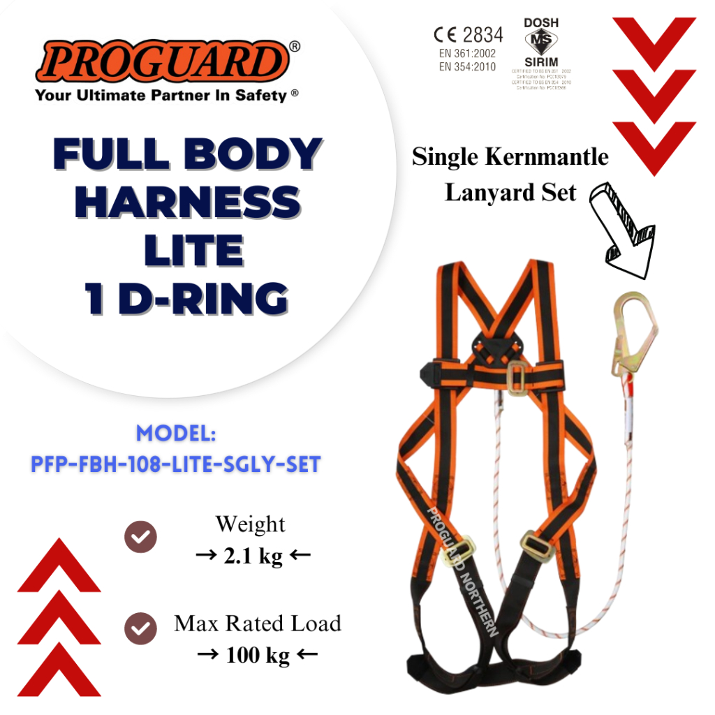 1 D-Ring Full Body Harness with 1.8m Single Kernmantle Lanyard PFP-FBH-108-LITE-SGLY-SET SIRIM ...