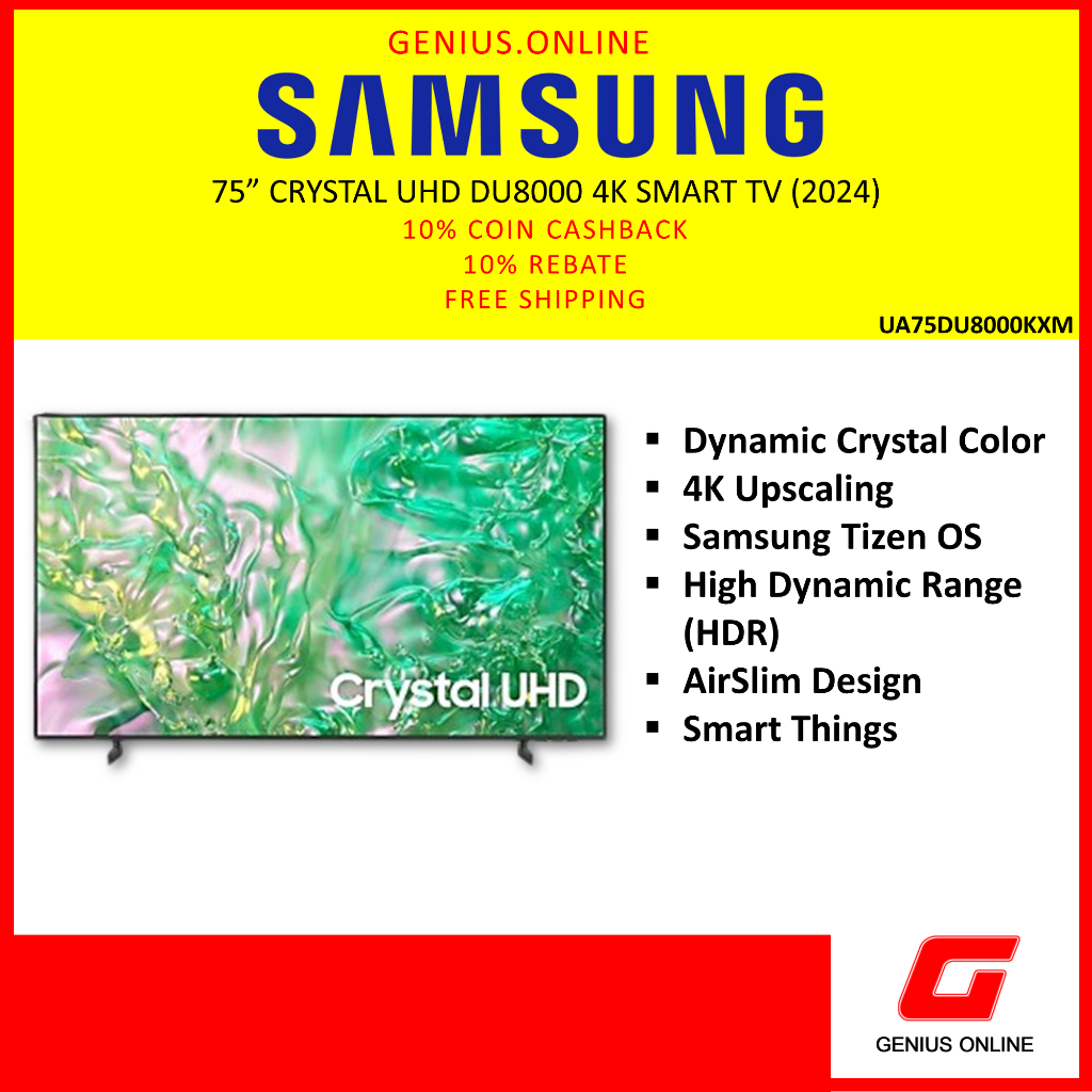 SAMSUNG Crystal UHD DU7000 / DU8000 4K Smart TV (2024) 75" UA75DU7000KXXM / UA75DU8000KXXM ...