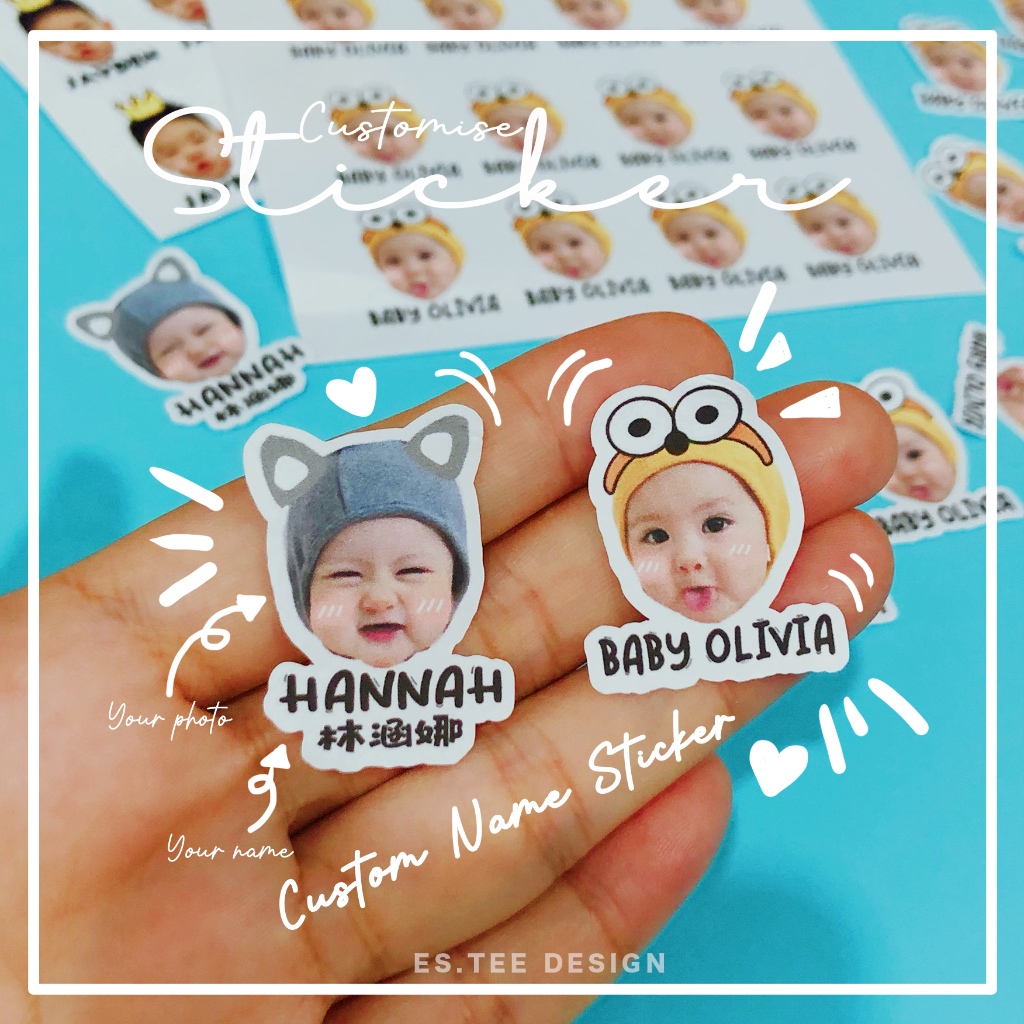 Custom Photo name sticker cute nama labels stickers bergambar School ...