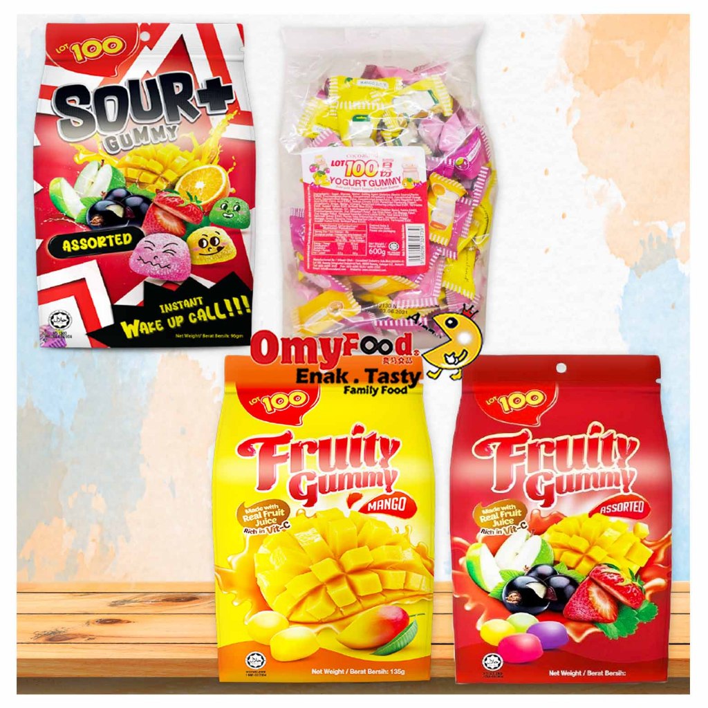 580g / 980g Big Pack Lot 100 Sour+ Assorted Flavoured Gummy / / Lot 100 Mango / Lot 100 Assorted ...