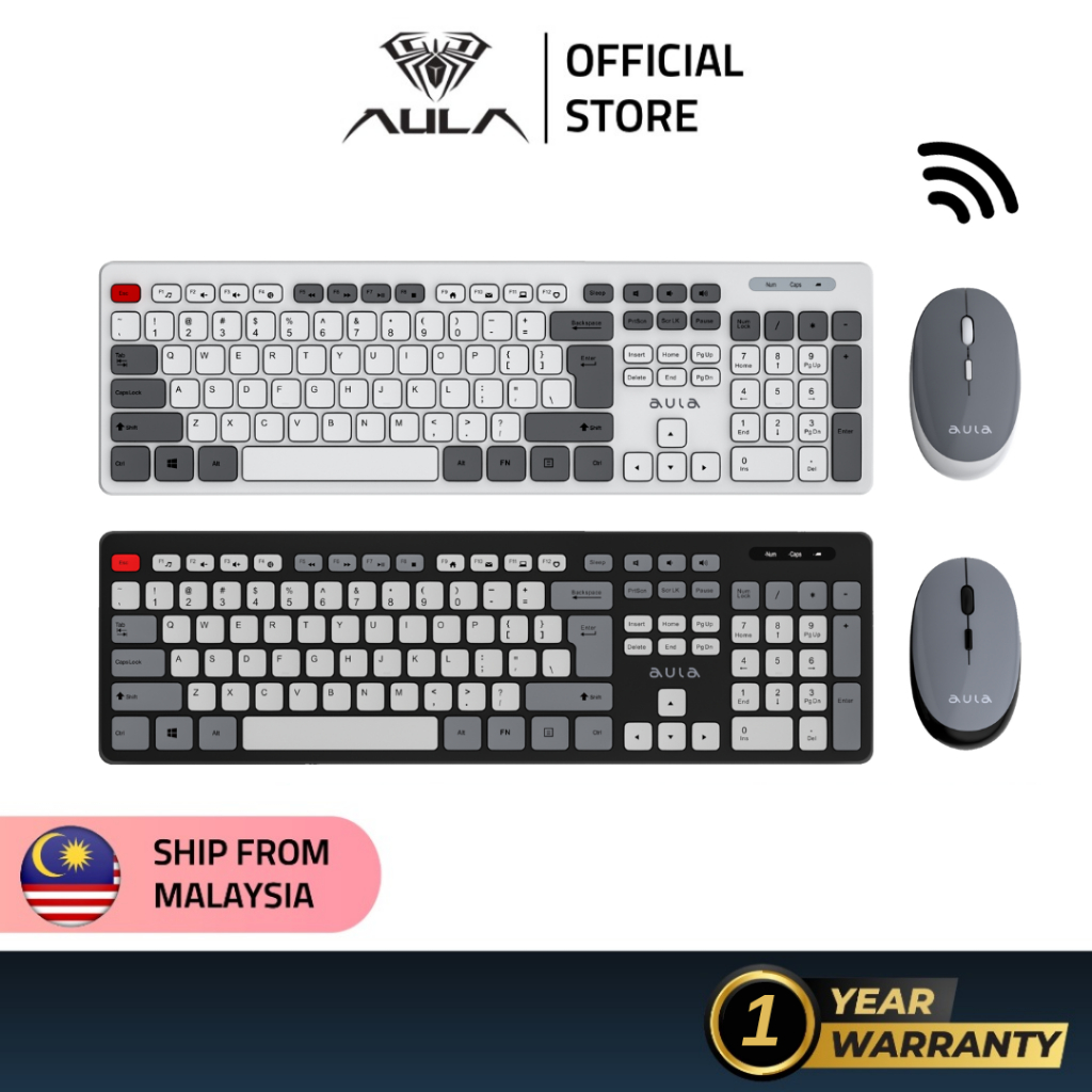 AULA AC308 Wireless Keyboard Mouse Set/ 2.4G Silent Full Size 108 Key ...