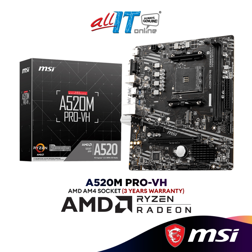 MSI A520M PRO-VH Micro ATX (mATX) AMD Motherboard | AMD AM4 Socket | Shopee Malaysia