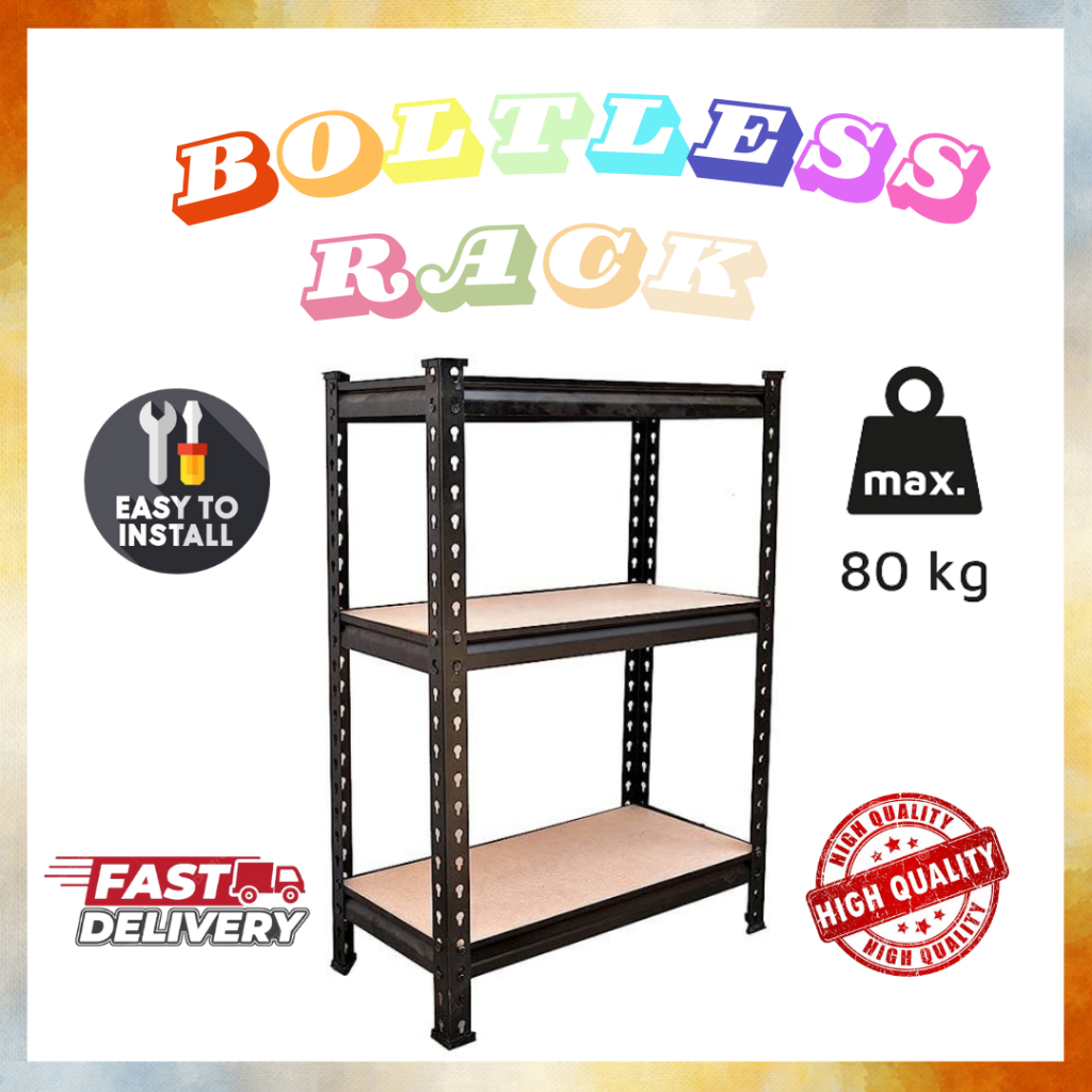 RAK HITAM 3 TINGKAT / BOLTLESS / RACK DAPUR / LEVEL / STORAGE / KITCHEN ...