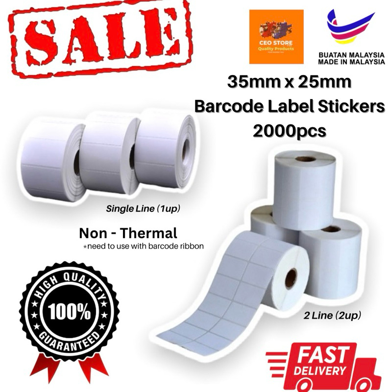 Barcode Label Sticker 35mm x 25mm 2000pcs Barcode Sticker Single Line ...