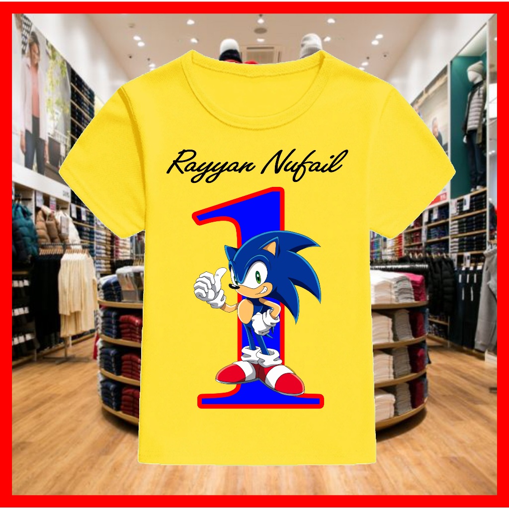 (Kuning) Sonic Birthday Number T Shirt / Baju Kartun untuk Anak / Tulis ...